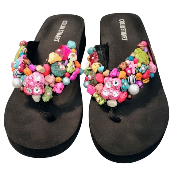 Colin Stuart | Shoes | Colin Stuart Black Sandals With Colorful Beads ...